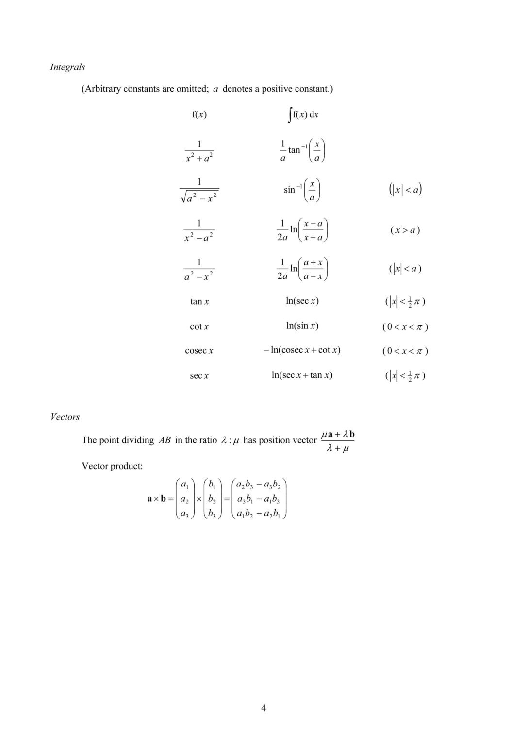 MF26 Formula Sheet For JC A Level Mathematics H1 H2 H3 MF26 Formula Sheet For JC A Level Mathematics H1 H2 H3