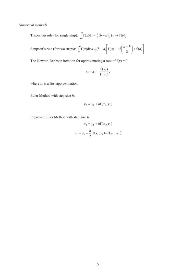 MF26 Formula Sheet For JC A Level Mathematics H1 H2 H3 